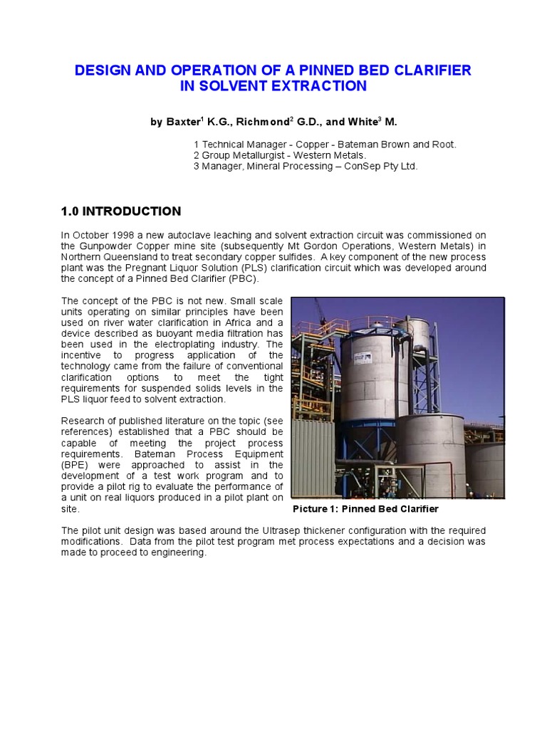 Design and Operation of A Pinned Bed Clarifier in Solvent Extraction ...