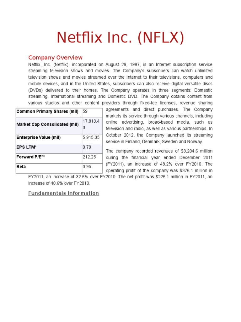 Netflix Inc Report | Download Free PDF | Netflix | Subscription ...