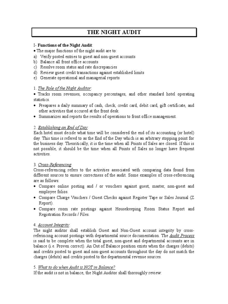 Night Audit | Debits And Credits | Audit