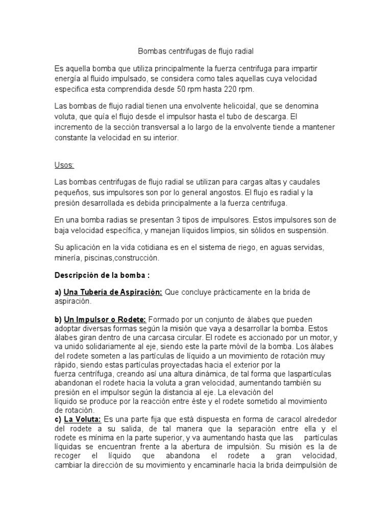Bombas Centrifugas de Flujo Radial | PDF | Bomba | Líquidos