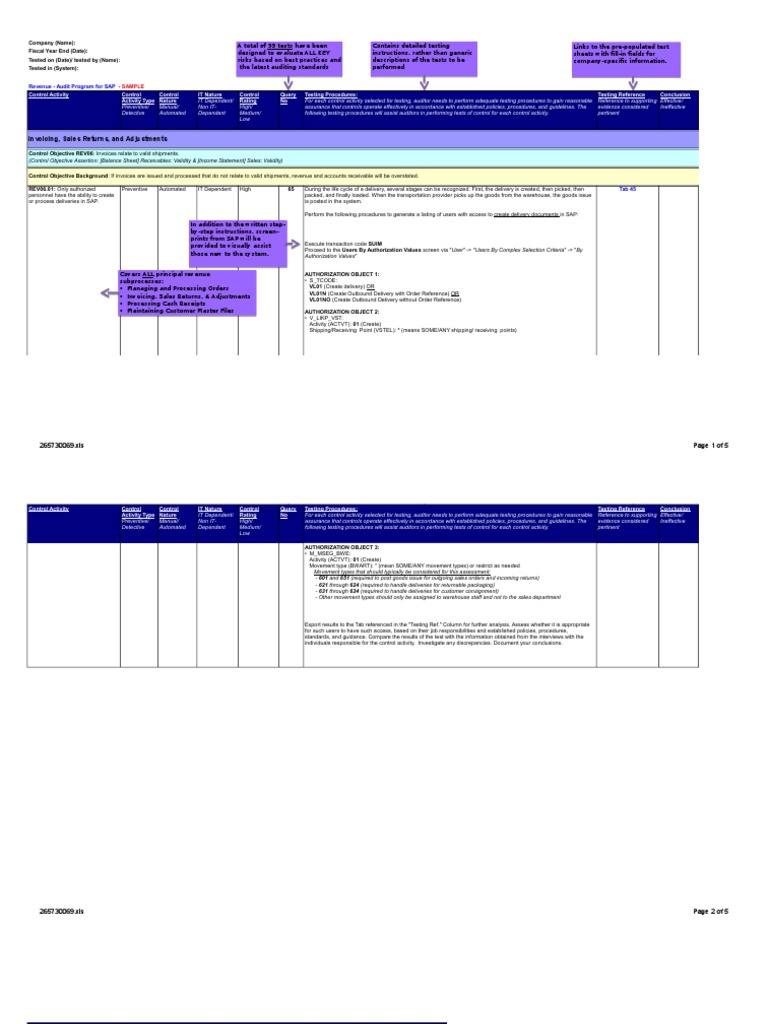 SAP Revenue Audit Program Sample | PDF | Receipt | Invoice