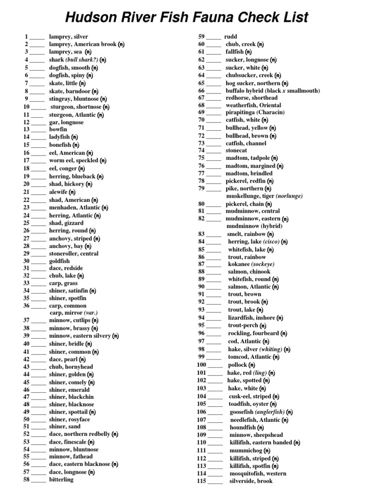 Hudson River Fish Fauna Check List | PDF | Aquatic Vertebrates | Fish