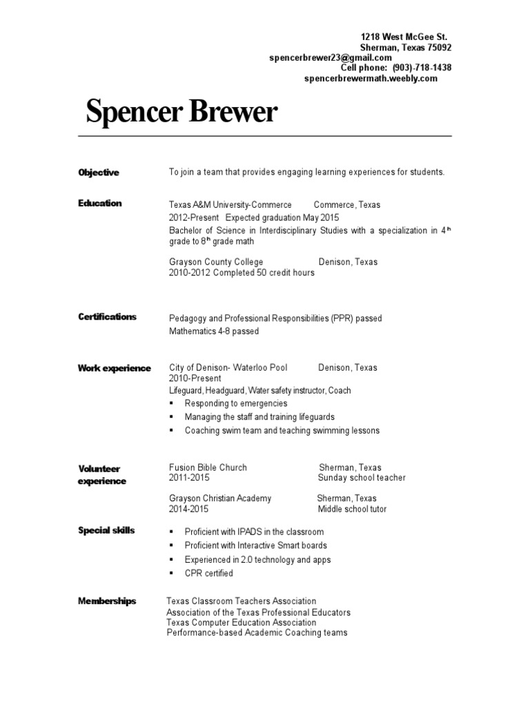 Spencer Brewer Resume Suggestions 031715 | PDF | Career & Growth