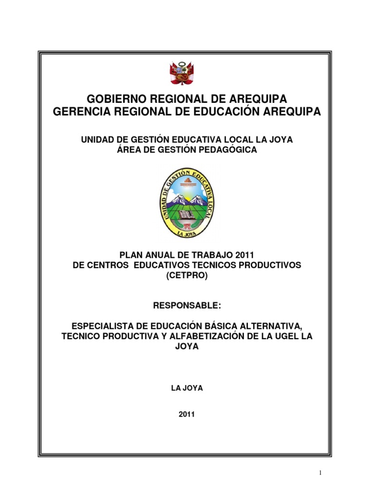 Plan CETPRO 2011: Educación Técnica en La Joya | PDF | Sustentabilidad | Derecho laboral