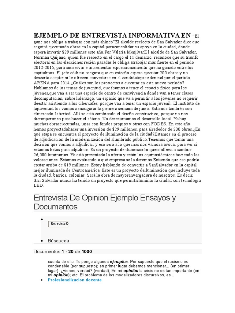 Ejemplo de Entrevista Informativa En | Verdad | Sociología