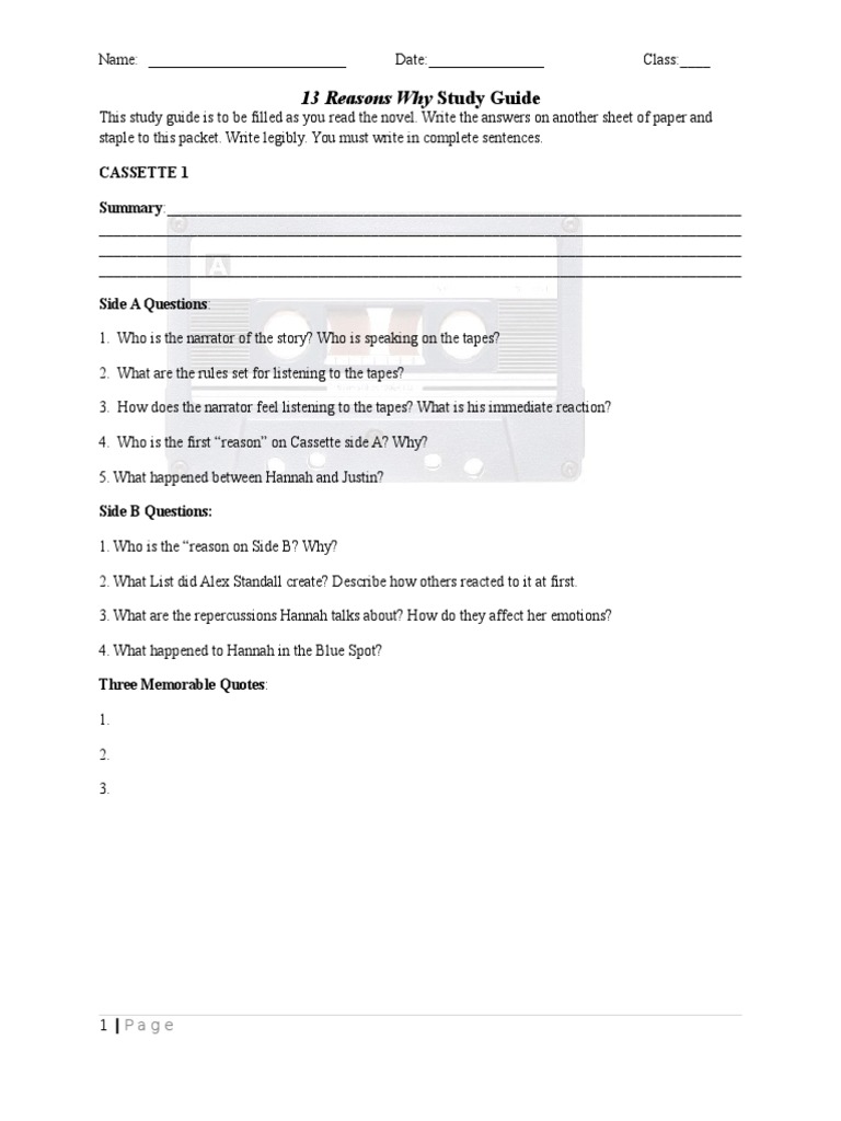 13 Reasons Why Study Guide | PDF | Emotions