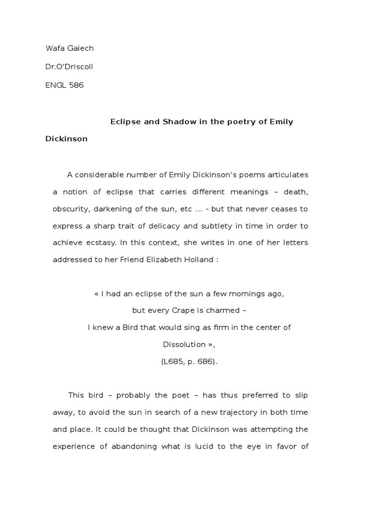 Emily Dickinson's Eclipse Themes | PDF | Emily Dickinson | Poetry