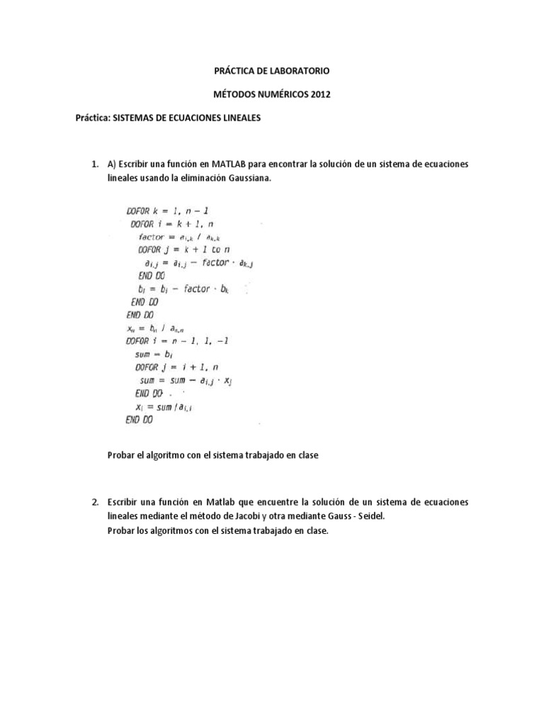 PRACTICA Sistemas de Ecuaciones Lineales | PDF | Métodos y materiales de enseñanza