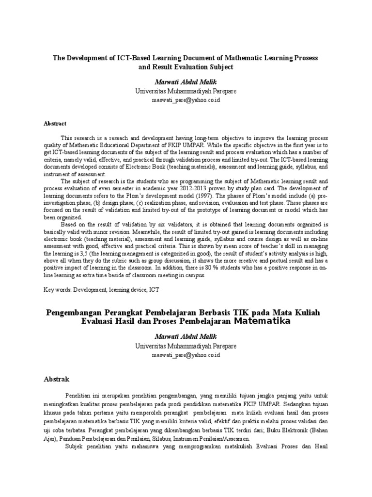 ICT-Based Learning in Mathematics Evaluation | PDF