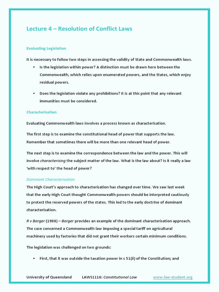 LAWS1116 Lecture 4 - Resolution of Conflict Laws | PDF | High Court Of ...