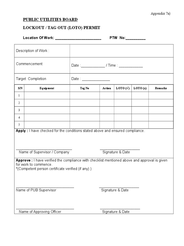 Appendix 7 A) - LOTO Permit | PDF
