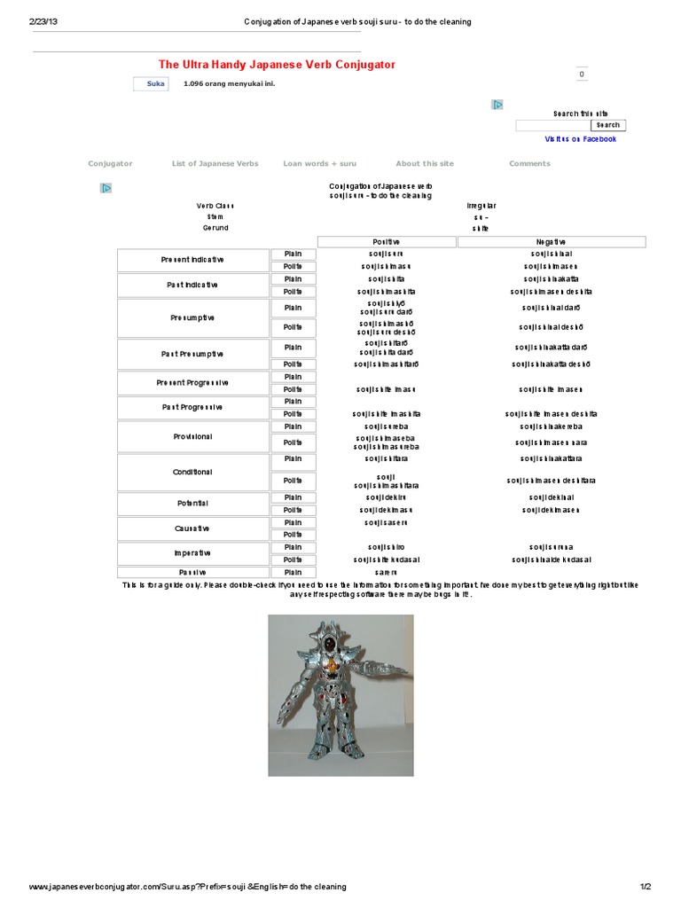 Conjugation of Japanese Verb Souji Suru - To Do The Cleaning | PDF