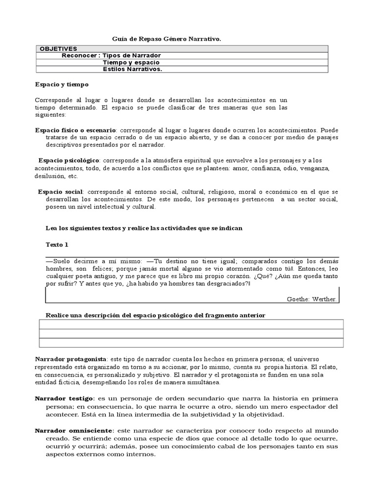 Guía de Repaso Género Narrativo | PDF | Diálogo | Narración