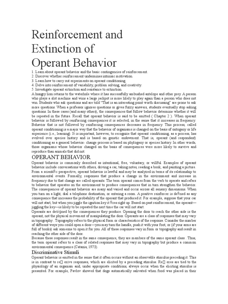 Reinforcement and Extinction of Operant Behavior | Reinforcement ...