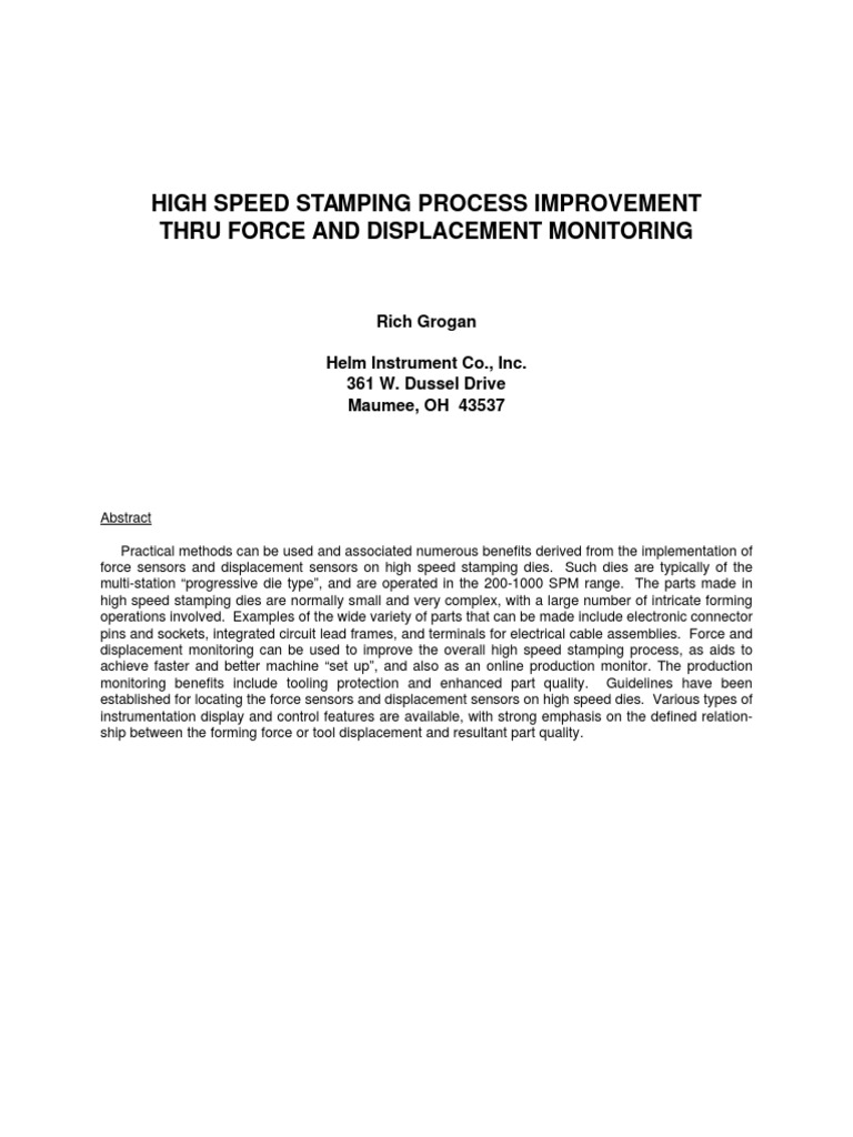 High Speed Stamping Process Improvement | Download Free PDF ...