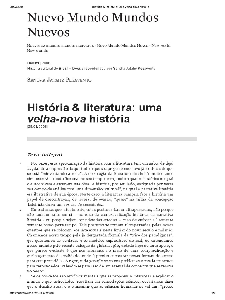 História & Literatura - Uma Velha-Nova História | PDF | Tempo | Imaginação