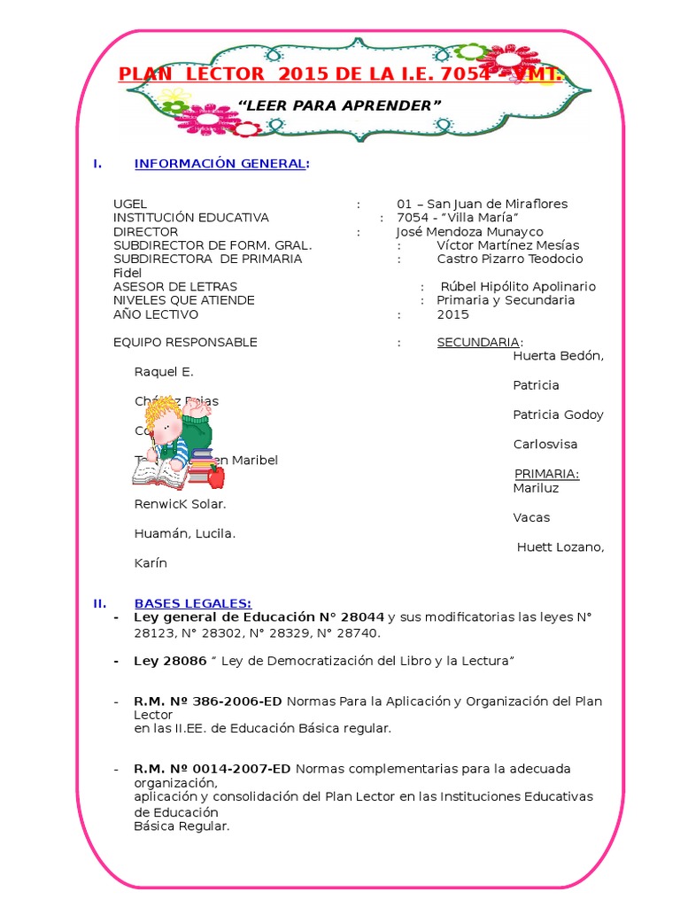 Plan Lector | PDF | Lectura (proceso) | Educación primaria