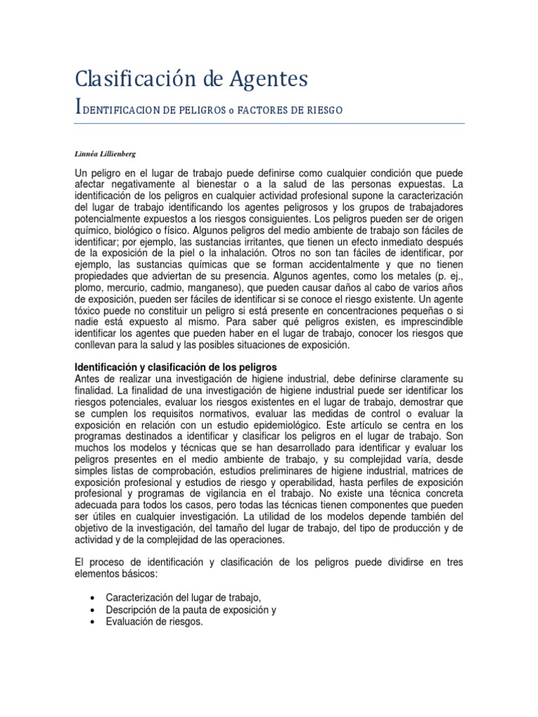 Clasificación de Agentes y Factores de Riesgo | PDF | Seguridad y salud ...