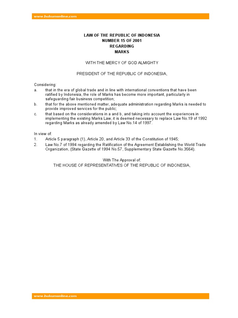 UU 15 TH 2001 English Version | PDF | Priority Right | Patent Application