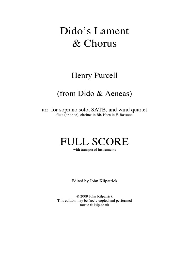 Dido's Lament & Chorus: Henry Purcell (From Dido & Aeneas) | PDF | Folk ...