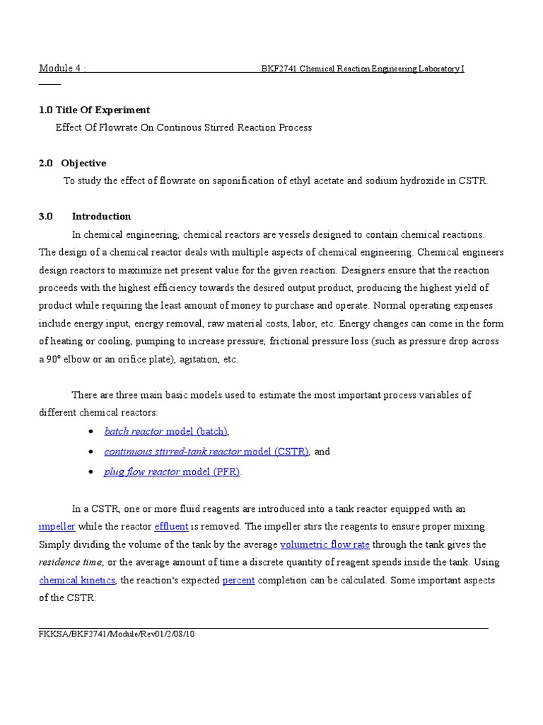 Continuous Stirred Tank Reactor (CSTR) | PDF | Chemical Reactor ...