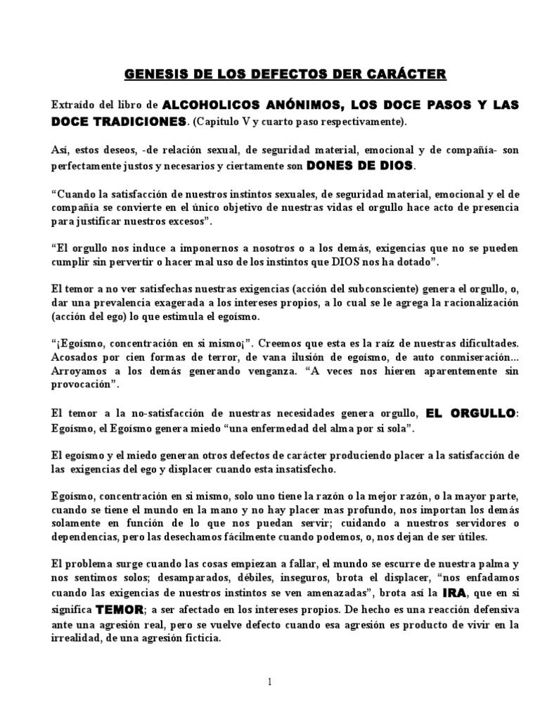 Genesis de Los Defectos Der Carácter | PDF | Orgullo | Temor