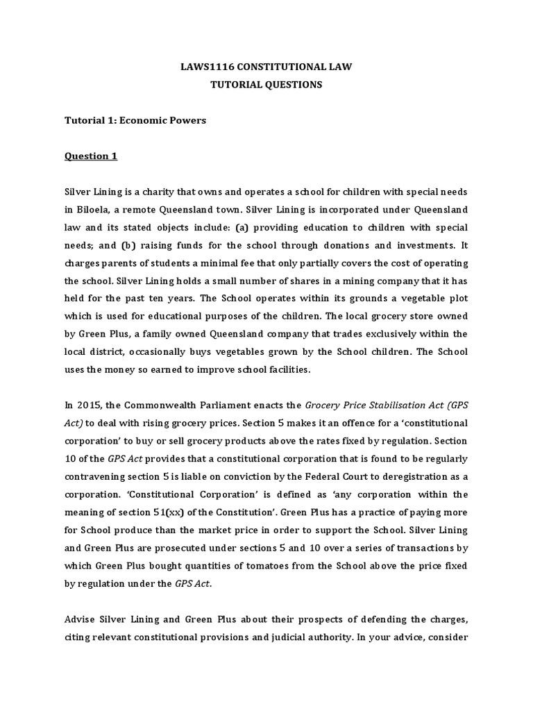 Constitutional Law Tutorial Guide | PDF | Port | Australia