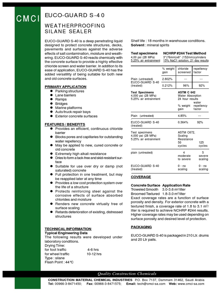 Euco Guard S40 | PDF | Concrete | Water