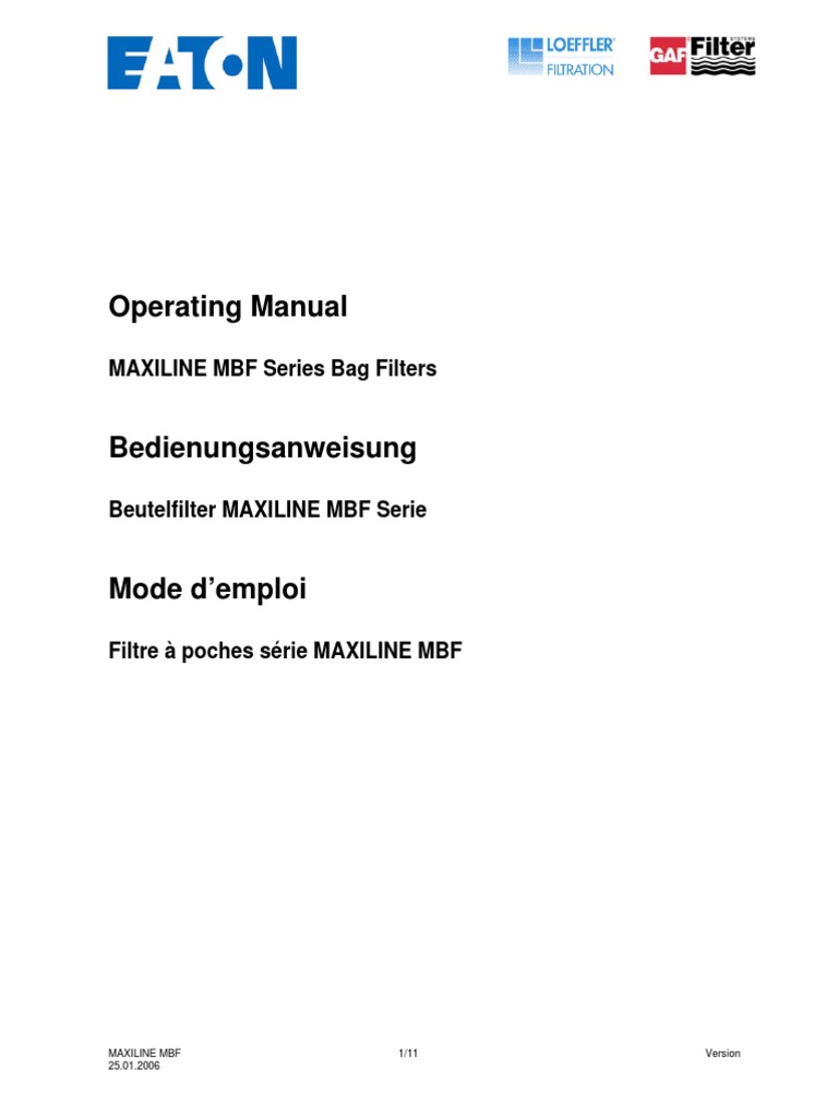 Operating Manual: MAXILINE MBF Series Bag Filters | PDF | Optical ...
