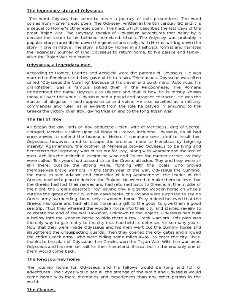 The Legendary Story of Odysseus | PDF | Odyssey | Penelope