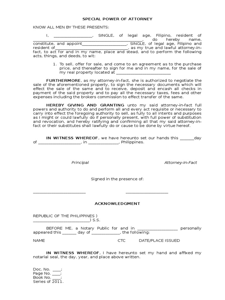 SPA - Sample Form | PDF | Power Of Attorney | Government Information