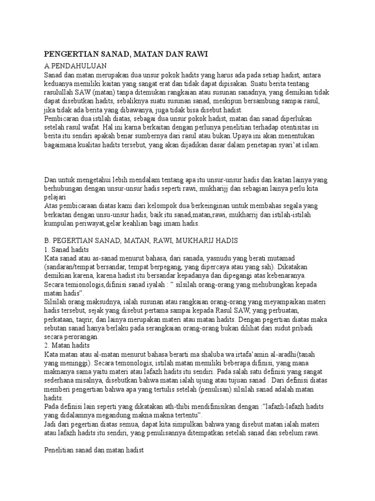 Memahami Sanad, Matan, dan Rawi | PDF | Ilmu Sosial