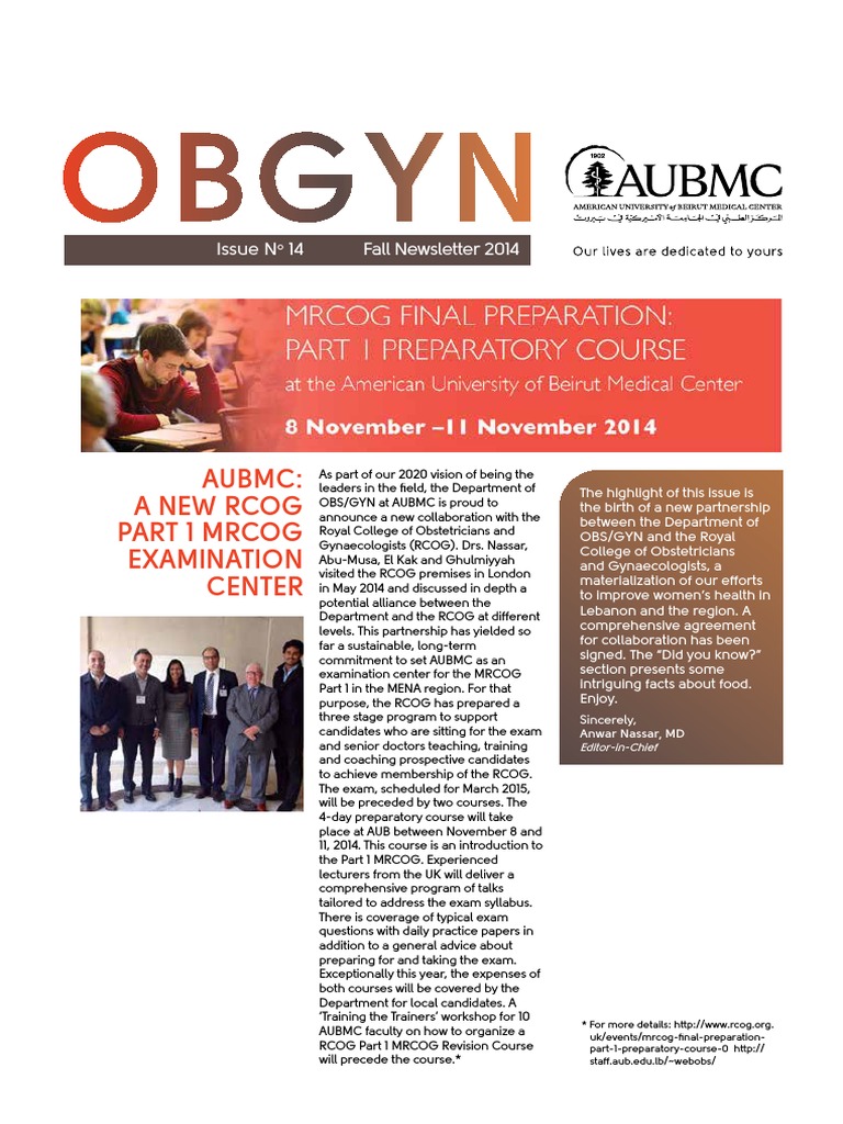 Obgyn: Aubmc: A New Rcog Part 1 Mrcog Examination Center | PDF ...