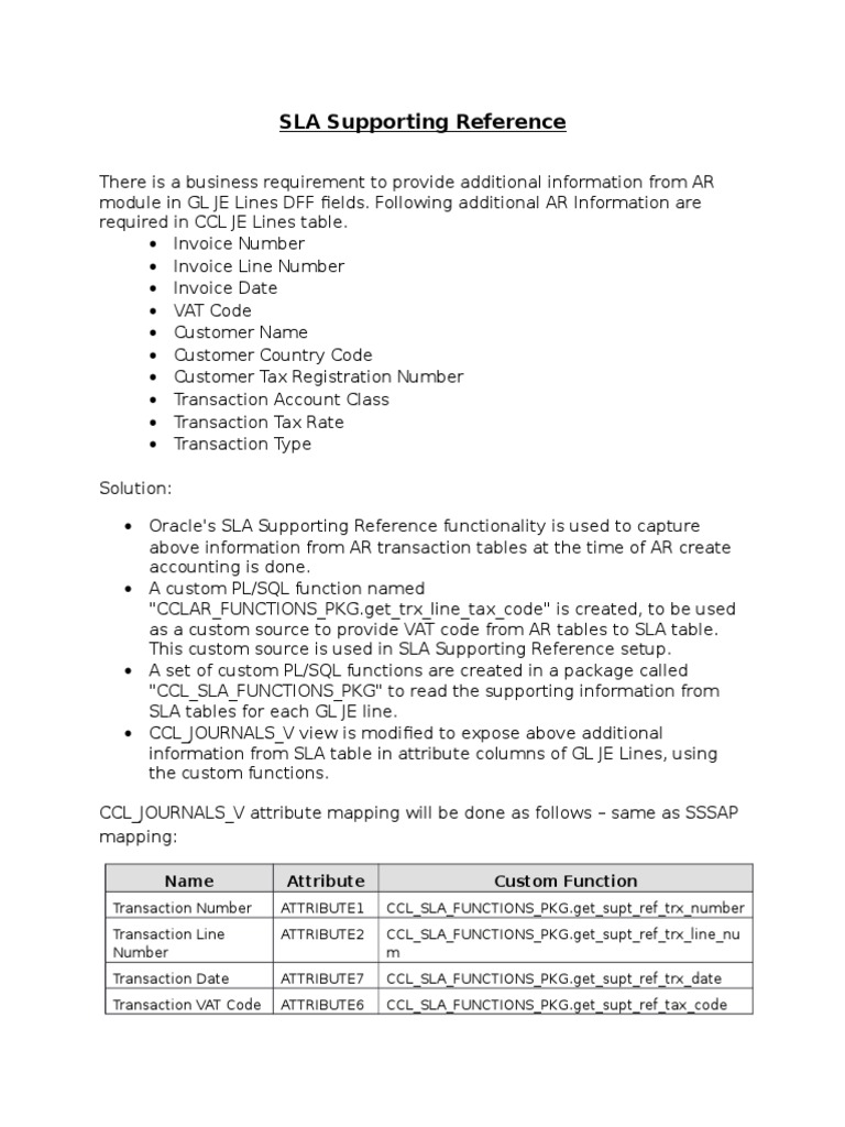 SLA Supporting Reference Setup and Usage | PDF | Invoice | Debits And ...