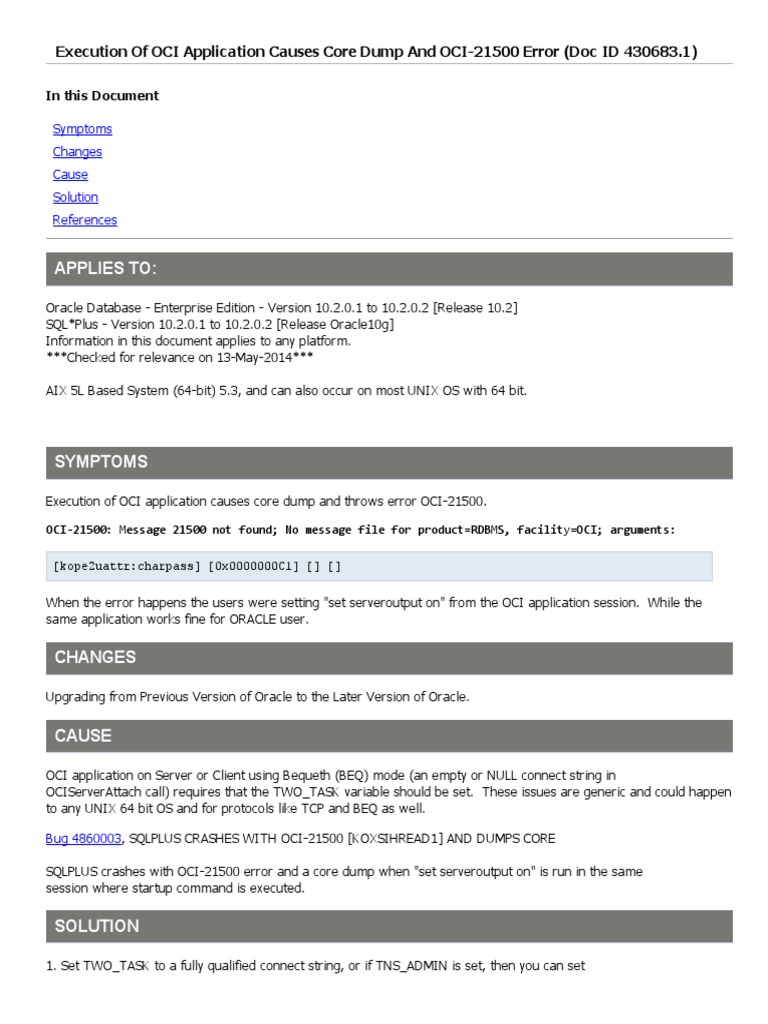 OCI Application Core Dump Error Fix | PDF