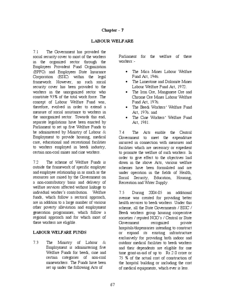 Chapter - 7 Labour Welfare | PDF | Welfare | Employment