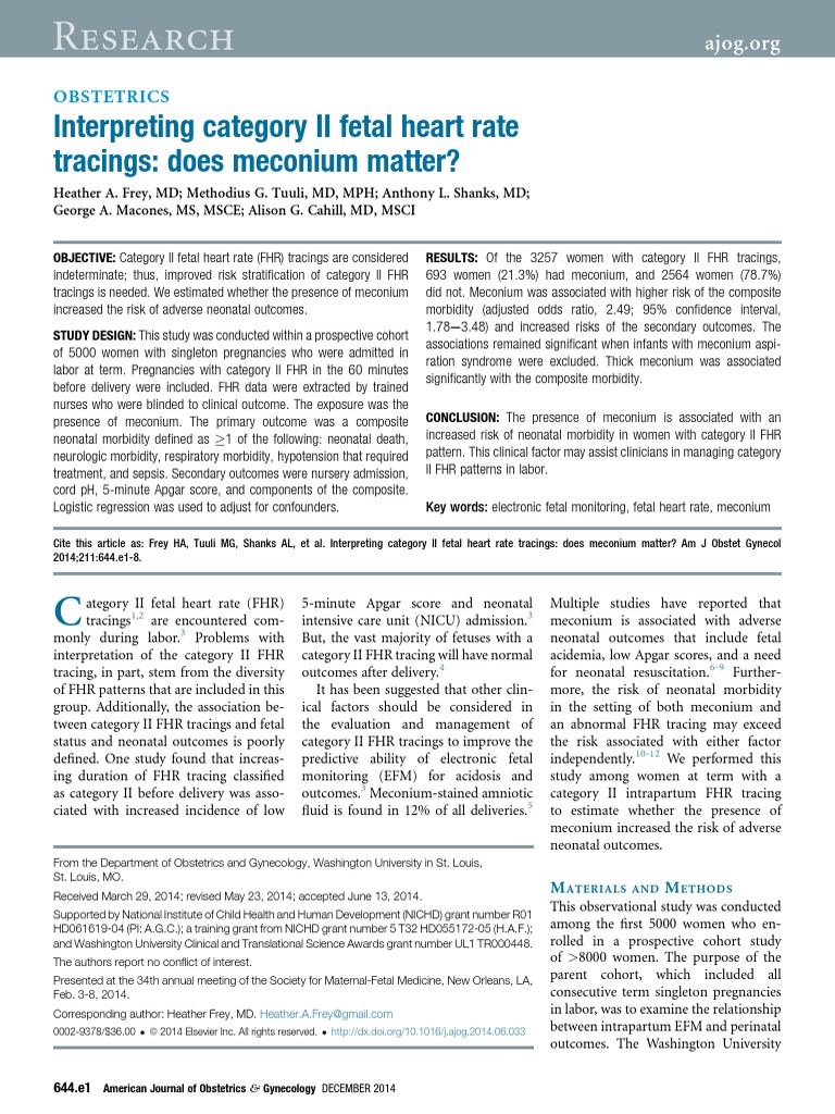 Interpreting Category II Fetal Heart Rate Tracings: Does Meconium ...