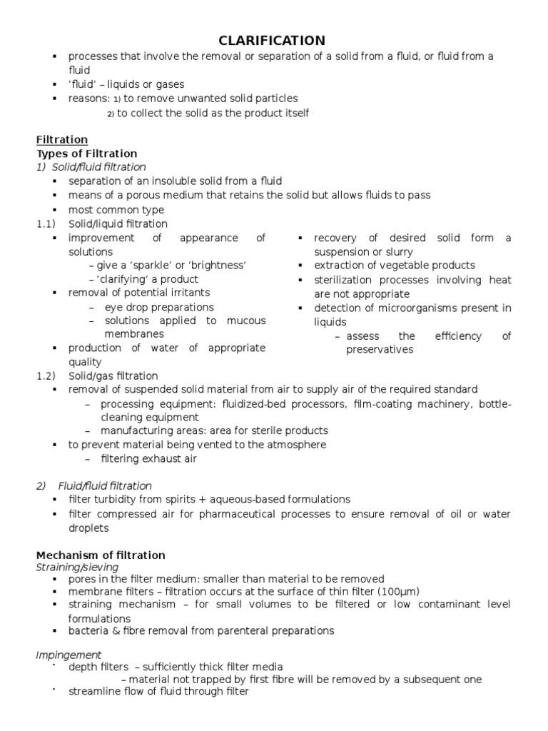 Clarification: Filtration Types of Filtration | PDF | Centrifuge ...