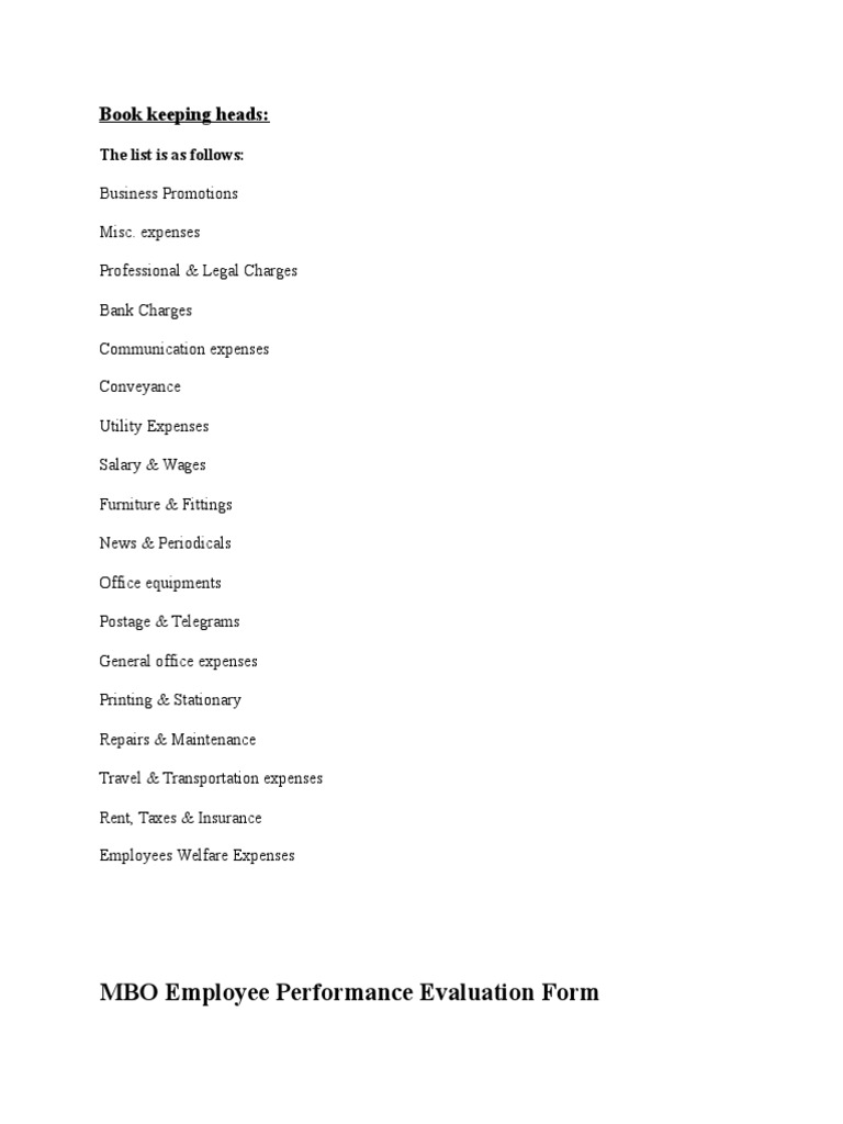 Book Keeping Heads:: MBO Employee Performance Evaluation Form | PDF ...