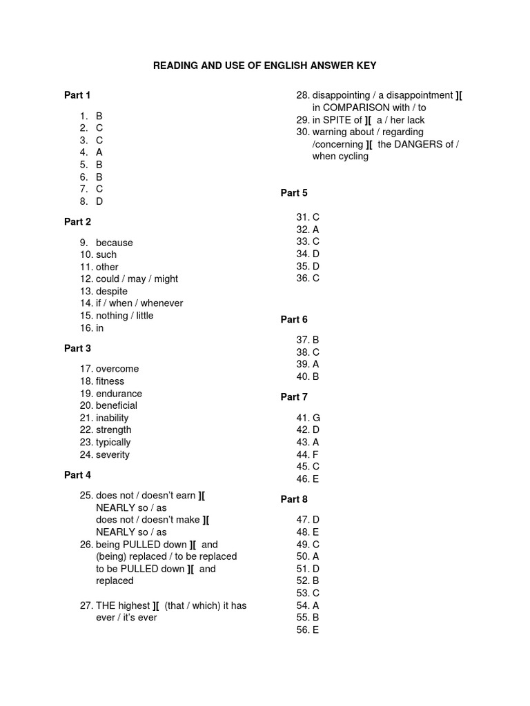 Reading and Use of English Answers | PDF
