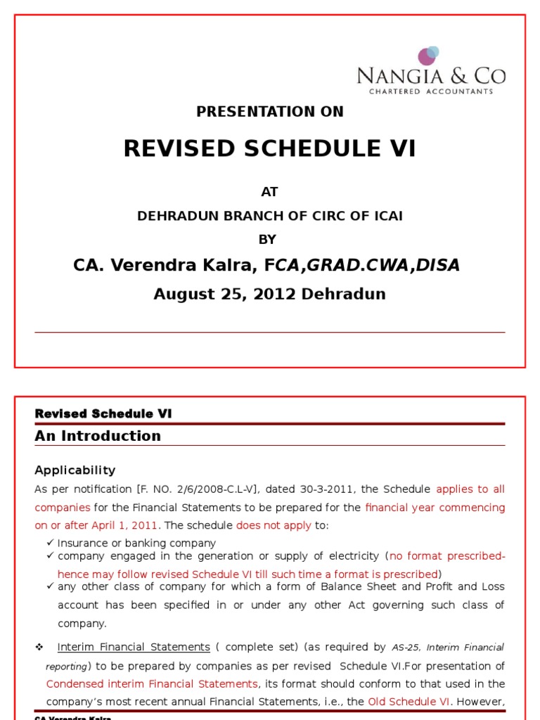Presentation On Revised Schedule Vi | PDF | Income Statement | Loans