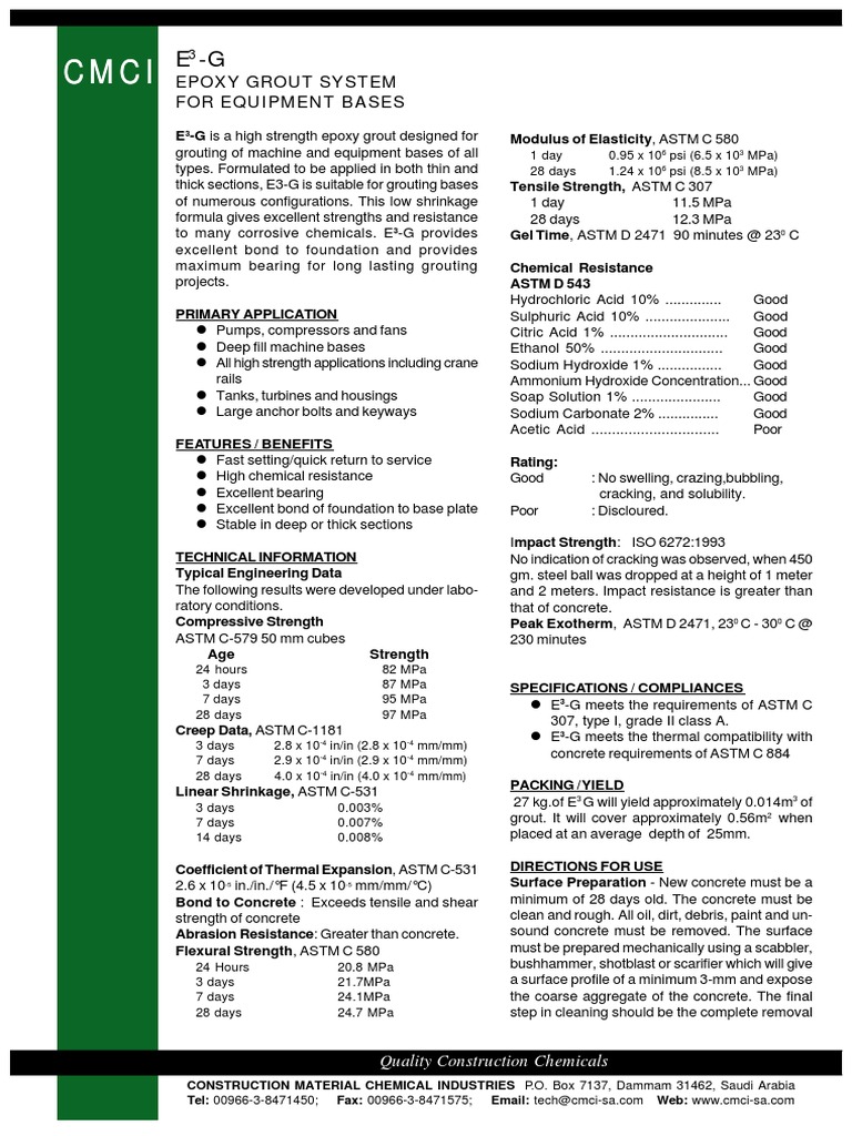 Cmci Cmci: Epoxy Grout System For Equipment Bases | PDF | Concrete ...