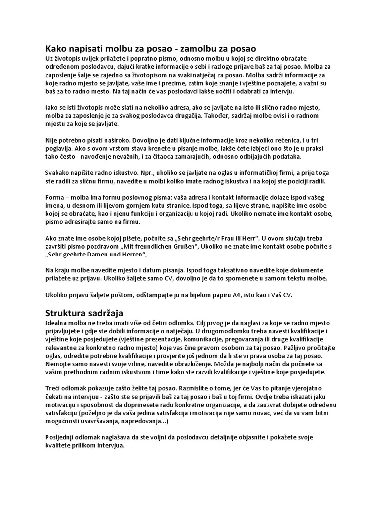 Kako Napisati Molbu Za Posao | PDF