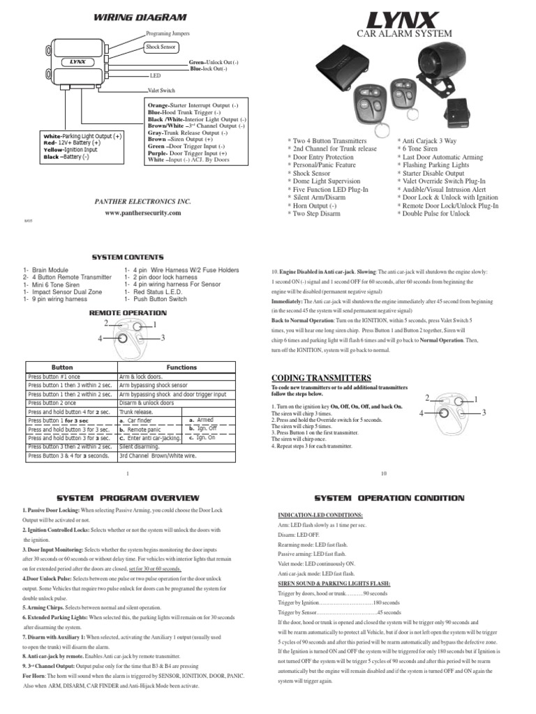 LYNX Car Alarm System Overview | PDF | Electronics | Manufactured Goods