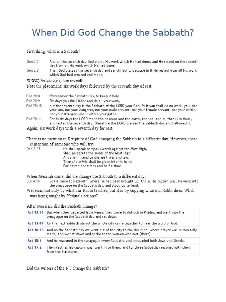 When Did God Change The Sabbath | PDF | Sabbath In Christianity | Sabbath