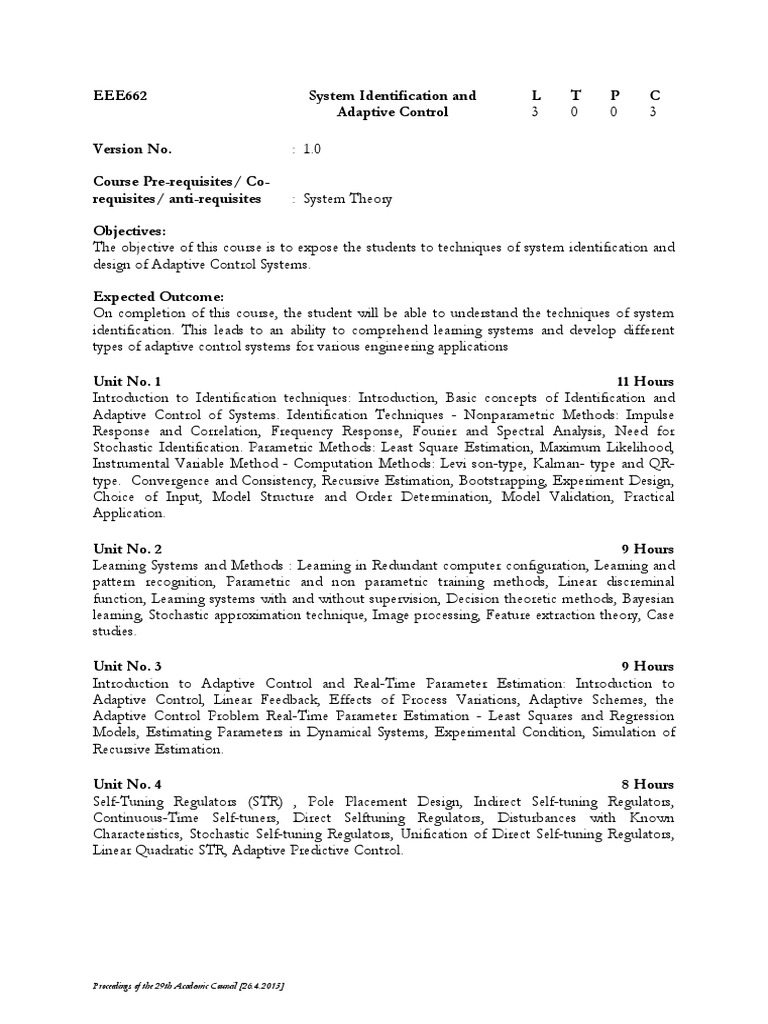 System Identification and Adaptive Control TH 1.00 Ac29 | PDF ...