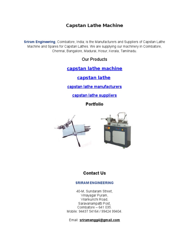 Capstan Lathe Machine Manufacturers India | PDF | Technology & Engineering