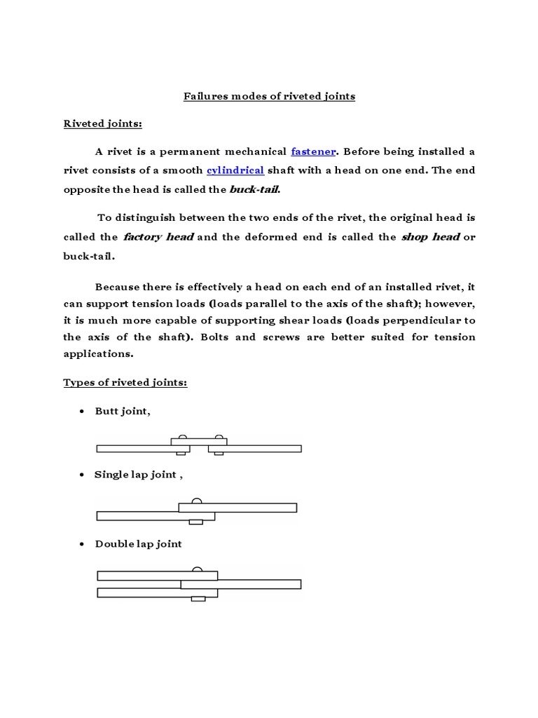 Failures Modes of Riveted Joints | PDF | Rivet | Screw