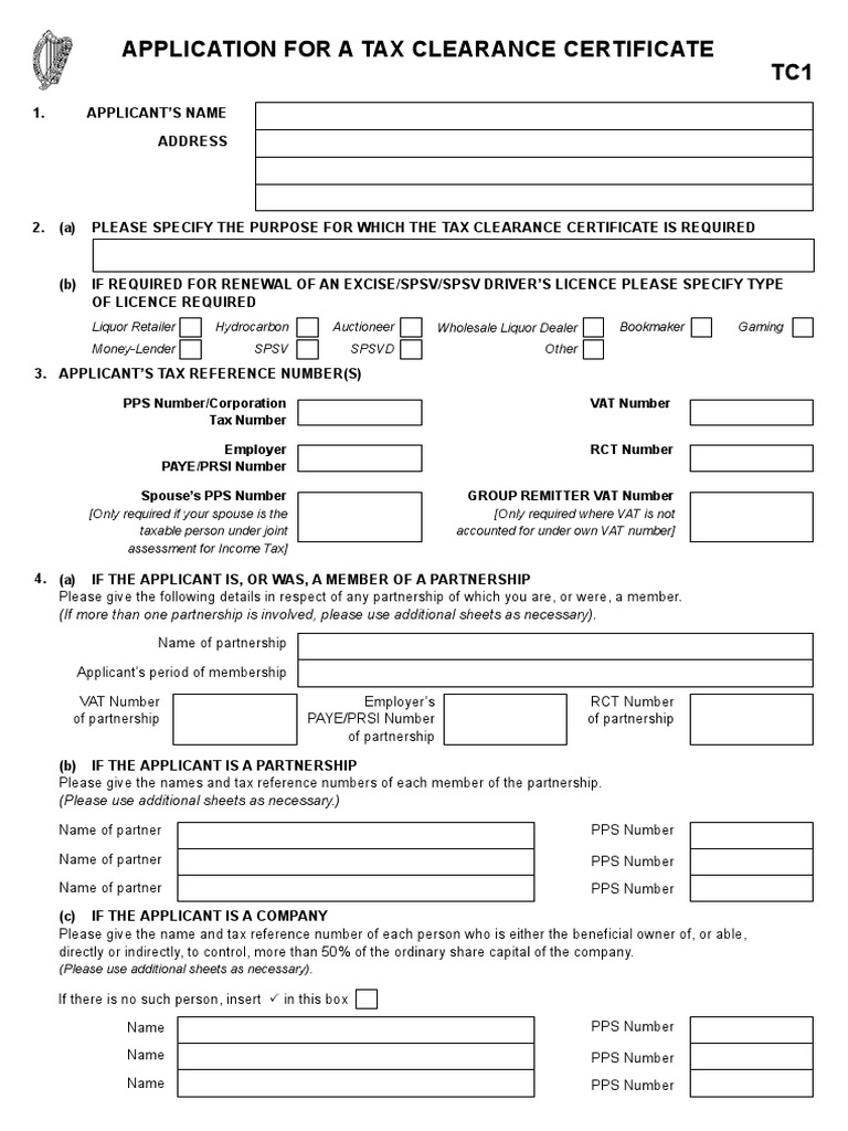 Tax Clearance Certificate Application Form | PDF