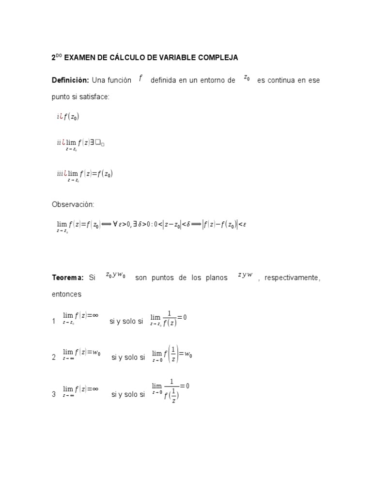 2do Examen de Cálculo de Variable Compleja | PDF | Función analítica | Ecuación diferencial parcial